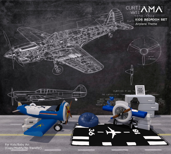 Second Life Marketplace - [AMA] Kids Bedroom Set - Airplane Theme